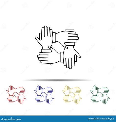 Four Hands Hold Together Multi Color Style Icon Simple Thin Line