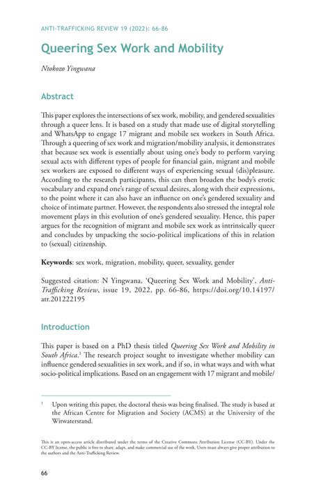 Pdf Queering Sex Work And Mobility