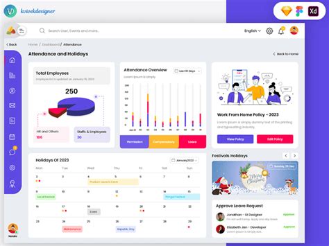 Admin Dashboard Attendance And Holidays Page Web Ui ~ Epicpxls
