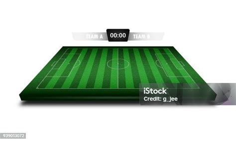 축구의 현실적인 데님 텍스처 요소 벡터 일러스트 레이 션 디자인 컨셉에 대 한 점수 보드와 3d 필드 축구에 대한 스톡 벡터 아트 및 기타 이미지 Istock