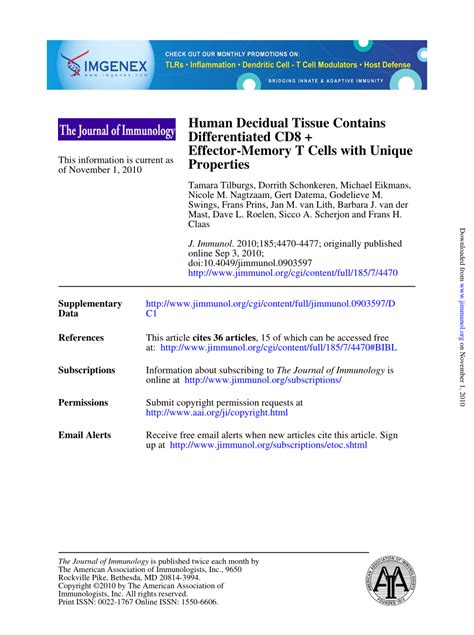 Pdf Human Decidual Tissue Contains Disarmed Cd8 Effector Memory T Cells