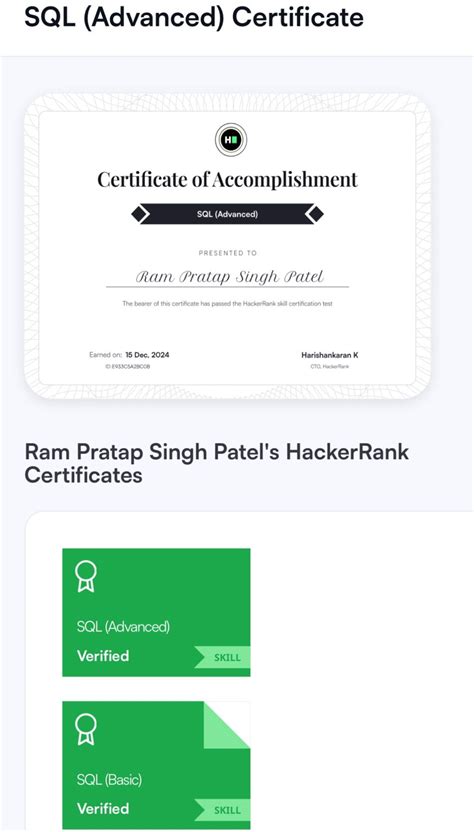 Sql Certification Hackerrank Advancedsql Learning Ram Pratap Singh Patel