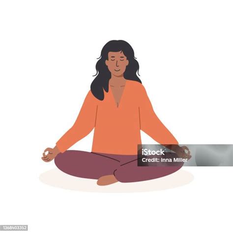 젊은 아프리카 흑인 피부 여성 명상 하 고 요가 호흡 운동을 하 고 프라나야마와 명상을 연습하는 여성 캐릭터 흰색으로 격리된