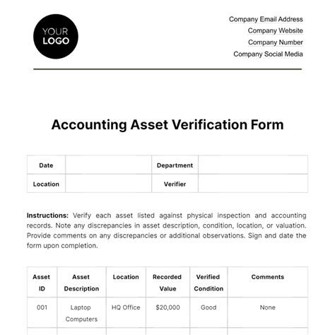 Accounting Asset Verification Form Template Edit Online And Download Example