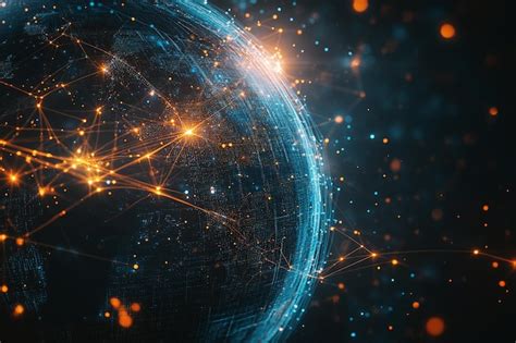 Futuristic Digital Sphere With Glowing Global Connections And Neon Network Visualization In Blue