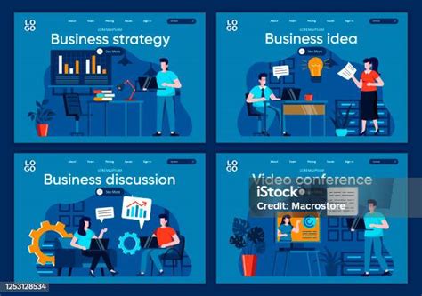 비즈니스 전략 평면 방문 페이지 설정 웹 사이트 또는 Cms 웹 페이지를 위한 분석 파트너십 및 팀워크 장면을 통한 아이디어 프레젠테이션 개념에 대한 스톡 벡터 아트 및