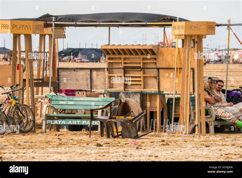 Wooden Playa Art Park Structure At Burning Man Festival In Nevada Stock