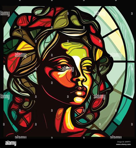 African Lady Stained Glass Style Leaves Stock Vector Image And Art Alamy