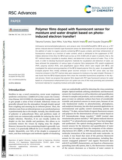 Pdf Polymer Films Doped With Fluorescent Sensor For Moisture And
