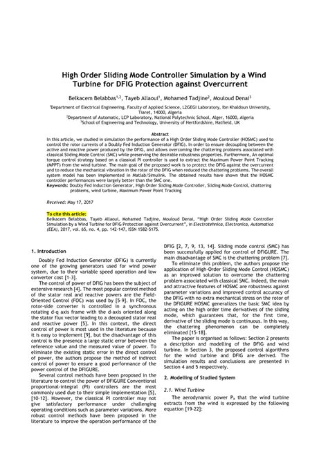 Pdf High Order Sliding Mode Controller Simulation By A Wind Turbine For Dfig Protection
