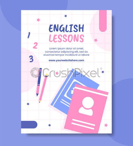 English Class Cover Template Hand Drawn Cartoon Flat Illustration