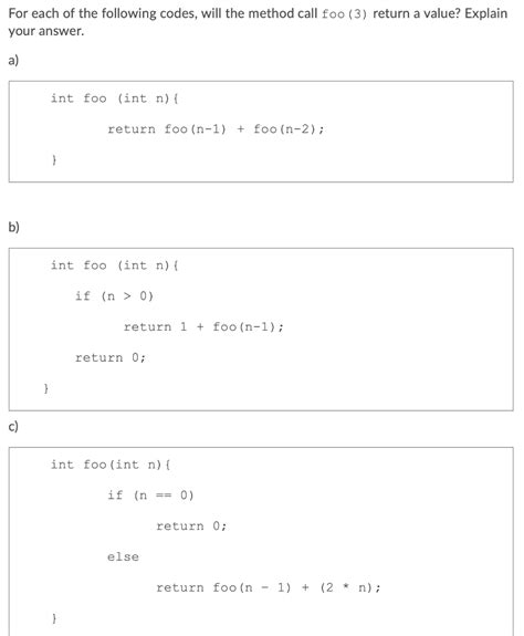 Solved For Each Of The Following Codes Will The Method Call
