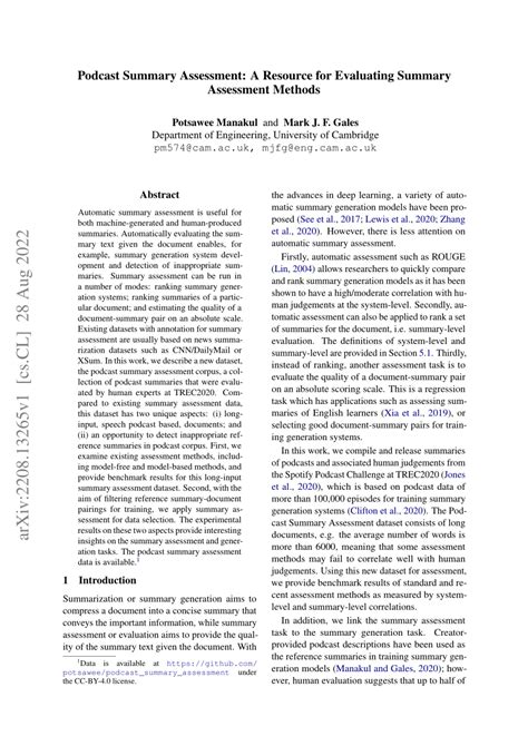 Pdf Podcast Summary Assessment A Resource For Evaluating Summary