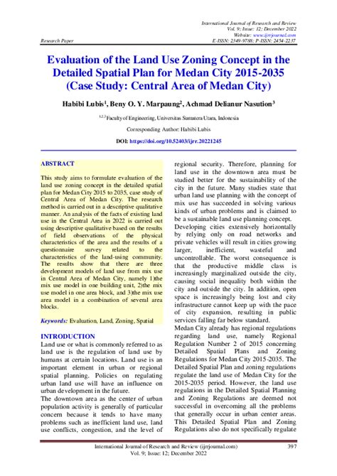 Pdf Evaluation Of The Land Use Zoning Concept In The Detailed Spatial Plan For Medan City 2015