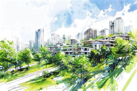 A Concept Of Sustainable Urban Planning Featuring A Green Park Zone
