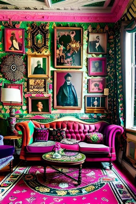 A Living Room Filled With Colorful Furniture And Pictures On The Wall A Living Room Filled With Colorful Furniture And Pictures On The Wall