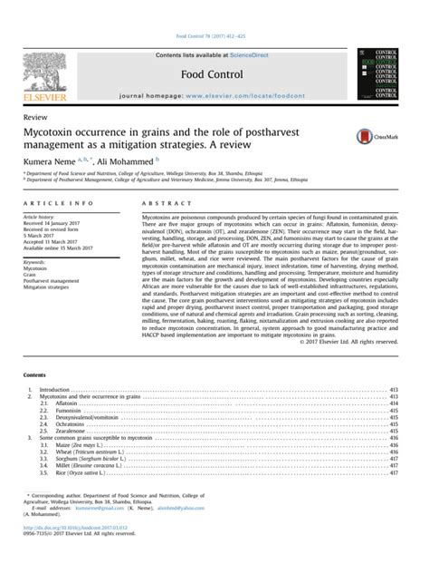 Mycotoxin Occurrence In Grains Pdf Mycotoxin Cereals