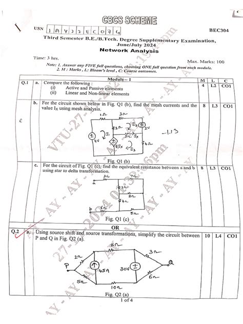 Network Analysis Bec304 Vtu Question Paper June 2024 Pdf