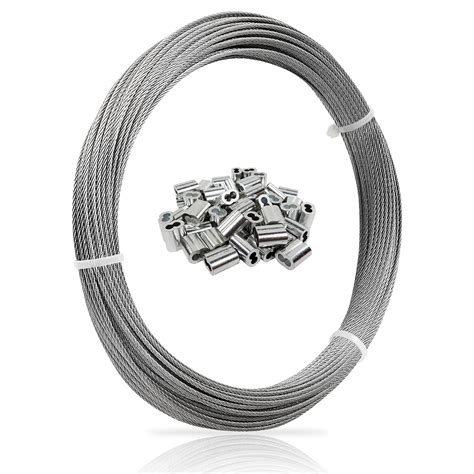 116 Wire Rope 100ft 304 Stainless Steel Cable With 50pcs Crimp