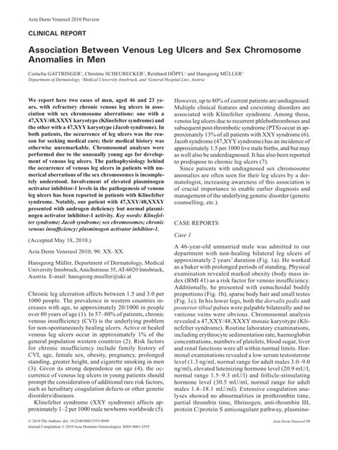Pdf Association Between Venous Leg Ulcers And Sex Chromosome Anomalies In Men