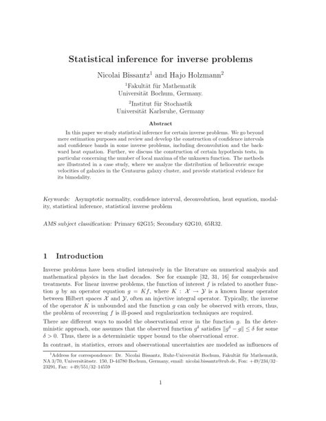 Pdf Statistical Inference For Inverse Problems