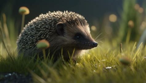 Premium Ai Image Cute Hedgehog In Grass Looking At Camera Surrounded