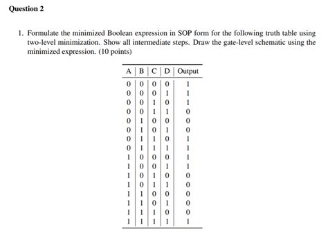 Solved Question 2 1 Formulate The Minimized Boolean