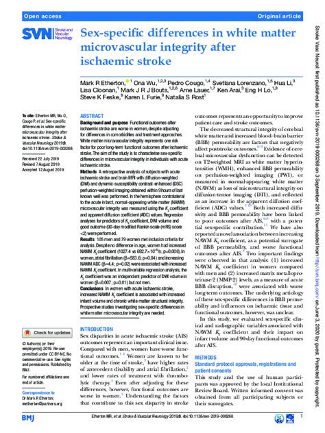 Pdf Sex Specific Differences In White Matter Microvascular Integrity