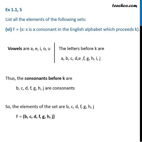 ex 1 1 5 list all elements of set f {x x is a consonant in the