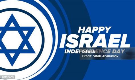 이스라엘 독립기념일 공휴일 매년 축하 이스라엘 국기 다윗의 별 유대인의 상징 애국적인 표지판과 요소 포스터 카드 배너 및 배경 벡터 일러스트레이션 0명에 대한 스톡 벡터