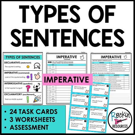 Types Of Sentences Task Cards Worksheets Assessment For Imperative