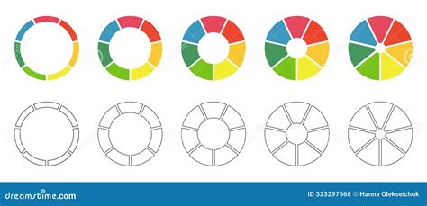 Donut Charts Set Pies Segmented On 7 Equal Parts Diagrams Infographic