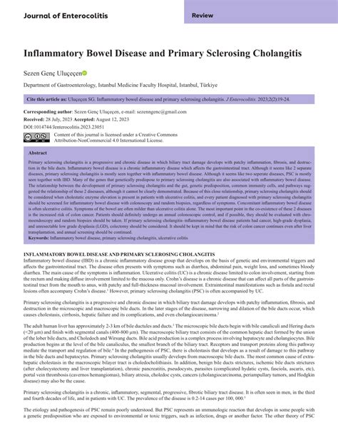 Pdf Inflammatory Bowel Disease And Primary Sclerosing Cholangitis
