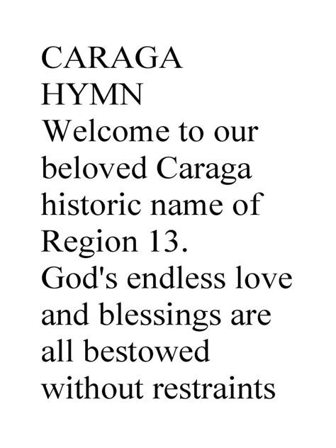 Caraga Hymn Welcome To Our Beloved Caraga Historic Name Of Region 13