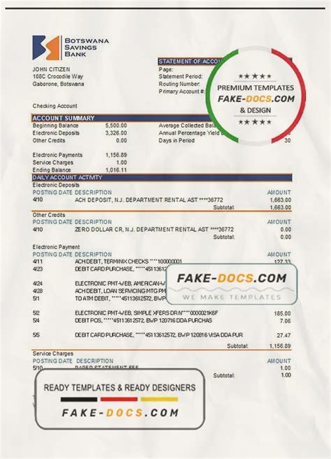 Botswana Savings Bank Statement Template In Excel And Pdf Format Fake