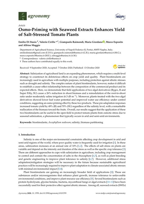 Pdf Osmo Priming With Seaweed Extracts Enhances Yield Of Salt