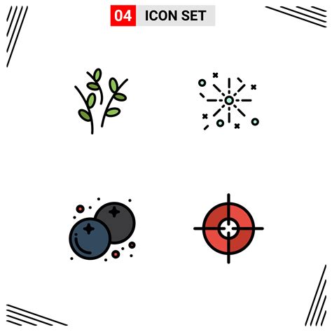 4 Thematic Vector Filledline Flat Colors And Editable Symbols Of Buds Fruit Nature Easter Aim