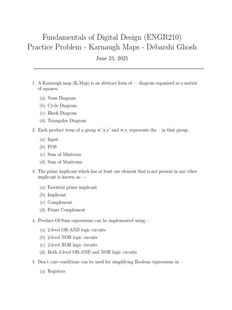 Practice Problems Digital Electronics Karnaugh Maps Pdf Mathematical Logic Logic