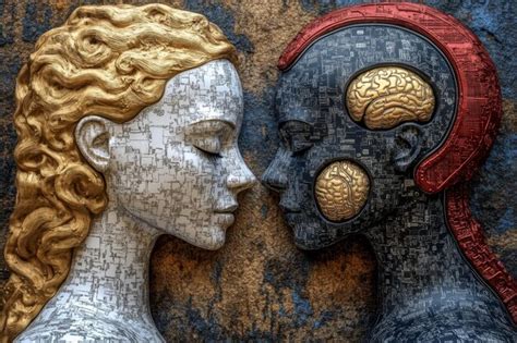 Ai Intelligence Cyber Augmentation Cognitive Ai Bio Cybernetics And Synthetic Mind Stone Statues