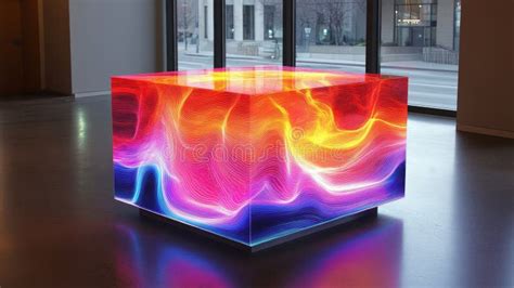 Luminous Cube Sculpture With Vibrant Colors In Modern Interior Stock Illustration Illustration