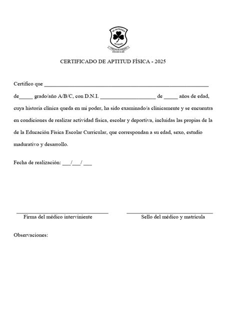Certificado De Aptitud Fisica 2025 Pdf