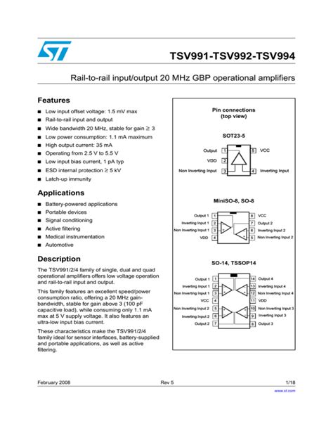 Rail To Rail Input Output 20 MHz GBP Operational Amplifiers