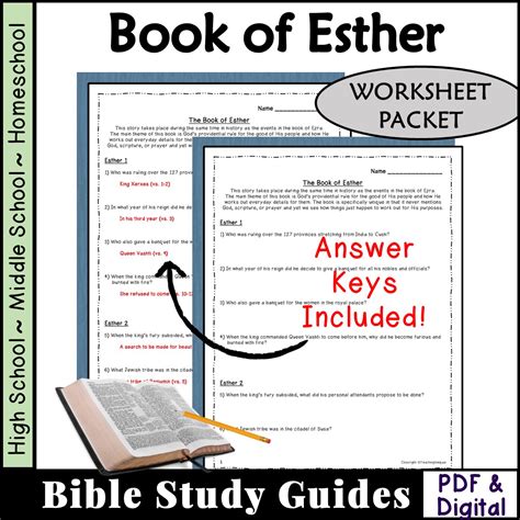 Esther Bible Study Questions Worksheet Packet Made By Teachers