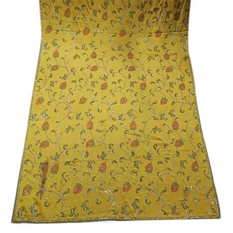 Yellow Cotton Embroidery Saree With Blouse Piece 55 M Separate