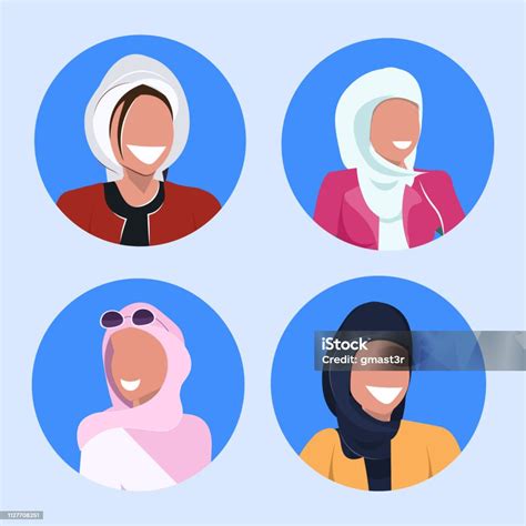 얼굴 아바타 행복 아랍어 여자 Hijab 무슬림 여성 만화 캐릭터 컬렉션 초상화 플랫을 입고 아랍 여자를 설정 중동 민족에 대한 스톡 벡터 아트 및 기타 이미지 Istock
