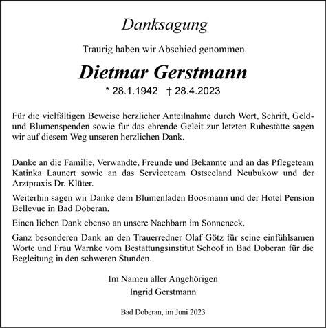 Traueranzeigen Von Dietmar Gerstmann Trauer Anzeigende