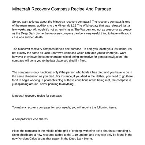 Minecraft Recovery Compass Recipe And Its Purposeuvkejpdfpdf Docdroid