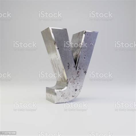 금속 문자 Y 소문자입니다 3d 렌더 긁힌 녹슨 금속 글꼴 흰색 배경에 고립 0명에 대한 스톡 사진 및 기타 이미지 0명