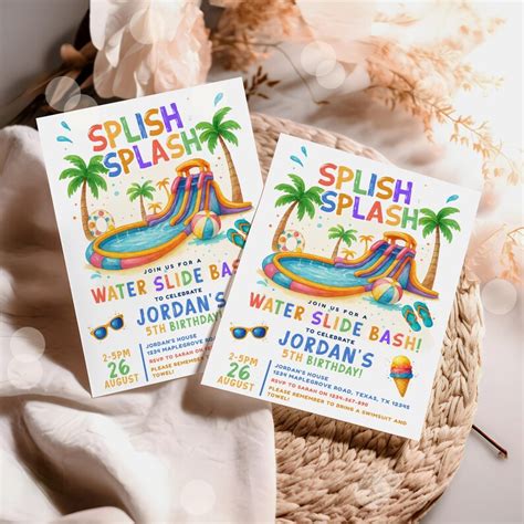 Water Slide Birthday Party Invitation Splish Splash Any Age