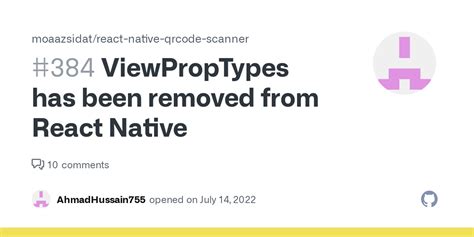 Viewproptypes Has Been Removed From React Native · Issue 384 · Moaazsidat React Native Qrcode